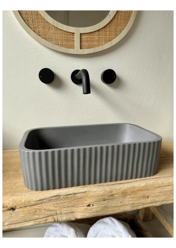 Fluted Rectangle Concrete Vessel Basin in Melbourne | Luscombe Tiles